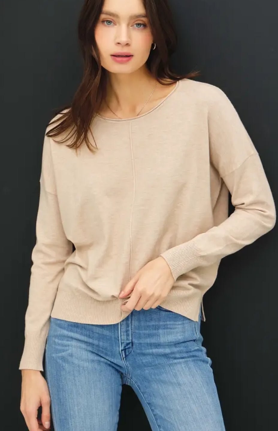 Center Front Seam Long Sleeve Sweater – Closet Collections Montana